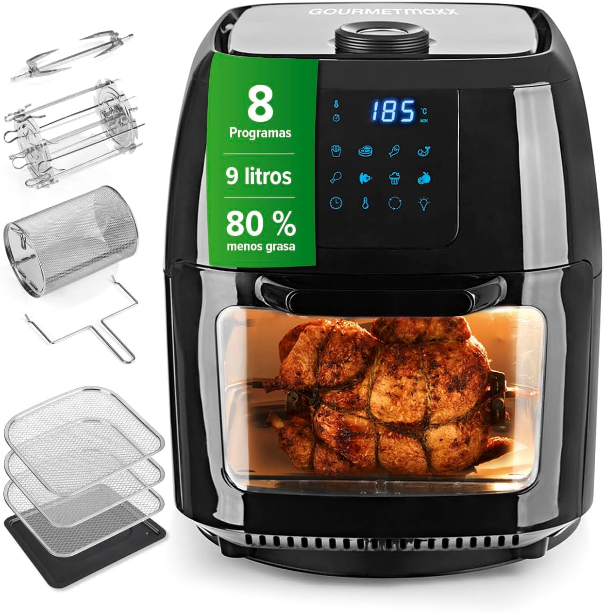 GOURMETmaxx Friggitrice digitale XXL ad aria calda 9 litri | Frittura ...