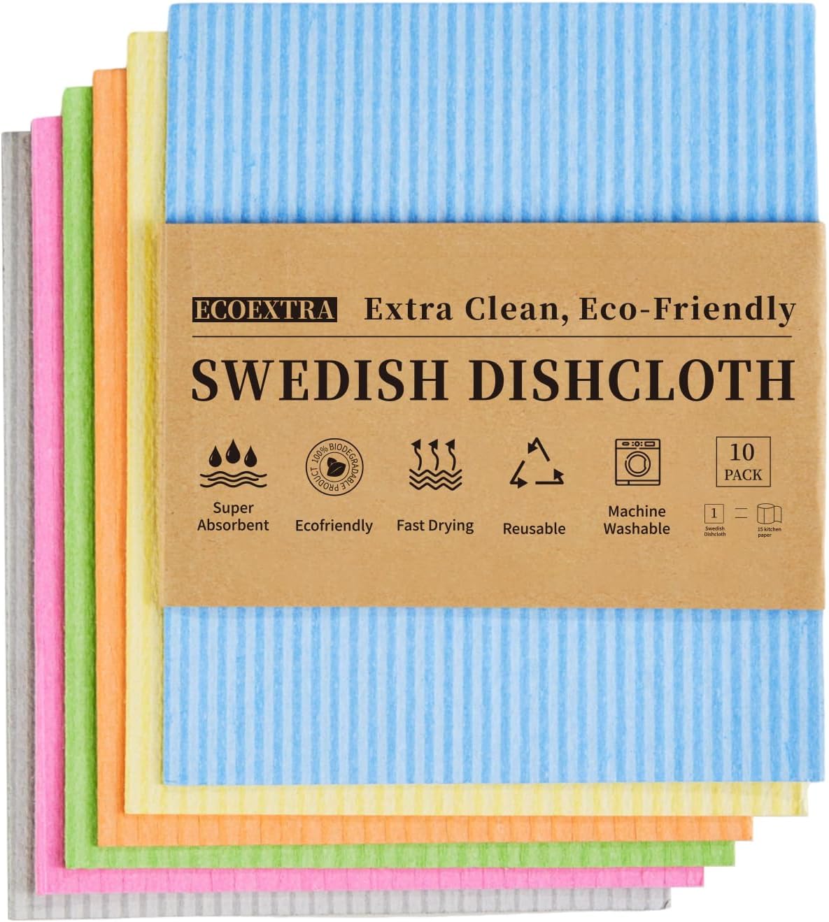 Amazon.com: ECOEXTRA Swedish Dishcloths for Kitchen 10 Pack, Cellulose ...