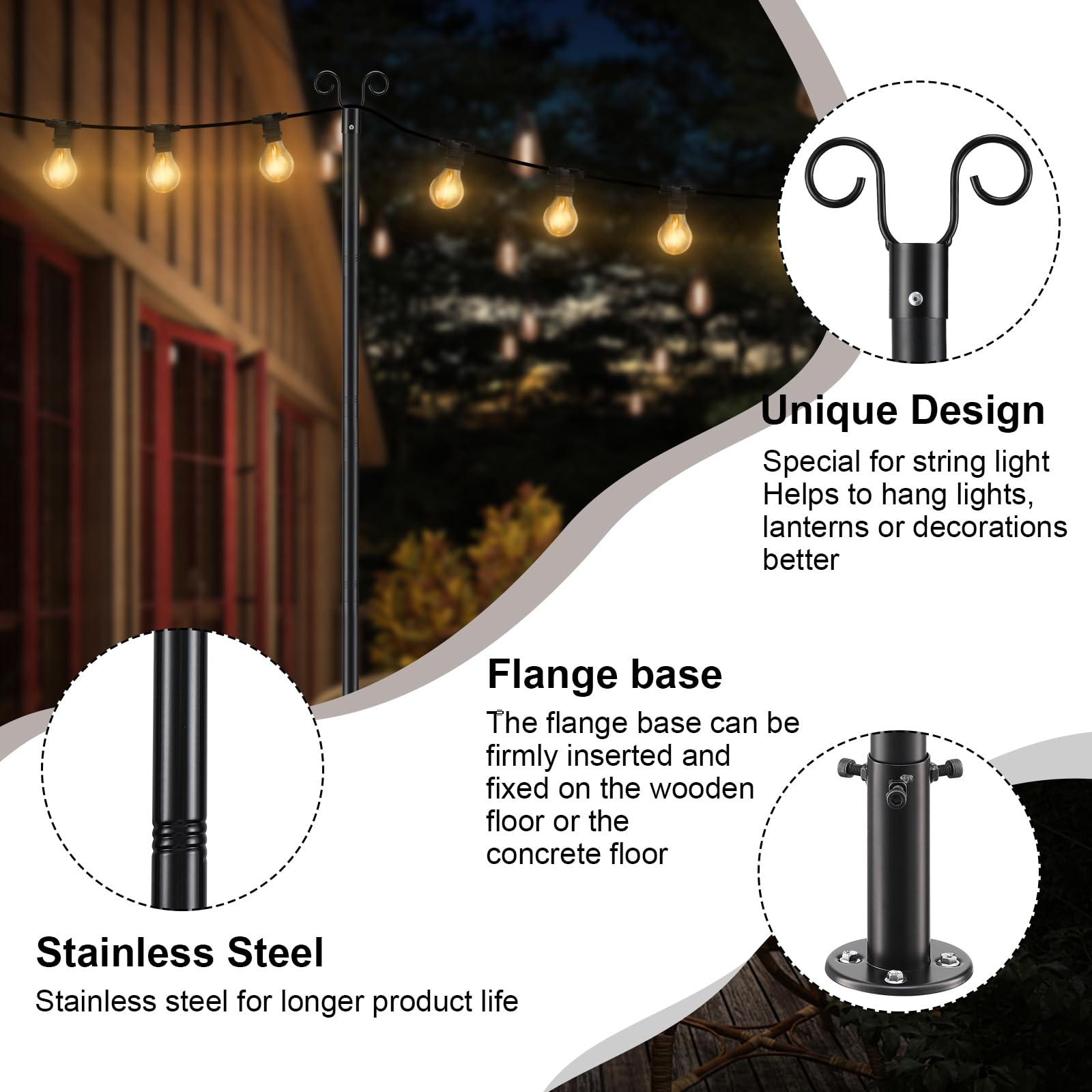 String Light Poles For Deck 10ft Black String Light 5088