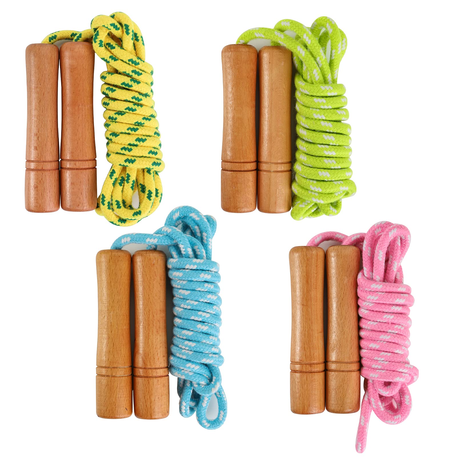 Suwimut 4 Pack Cotton Jump Rope, Wooden Handle Adjustable Cotton ...
