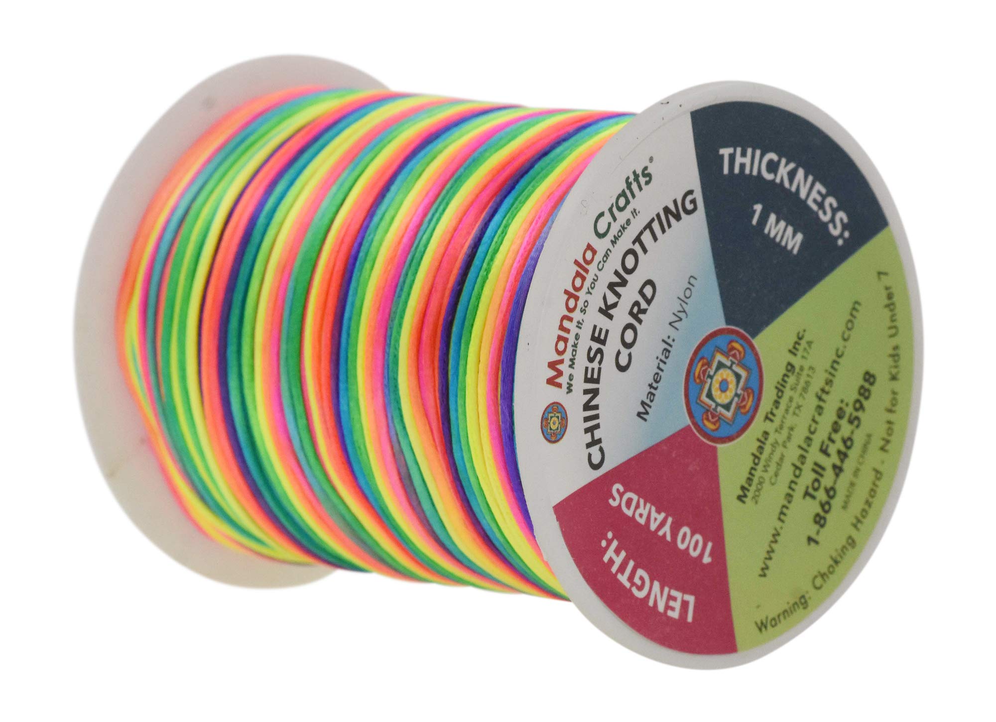 Snapklik.com : Mandala Crafts Nylon Satin Cord 1mm Rattail Cord Rainbow String