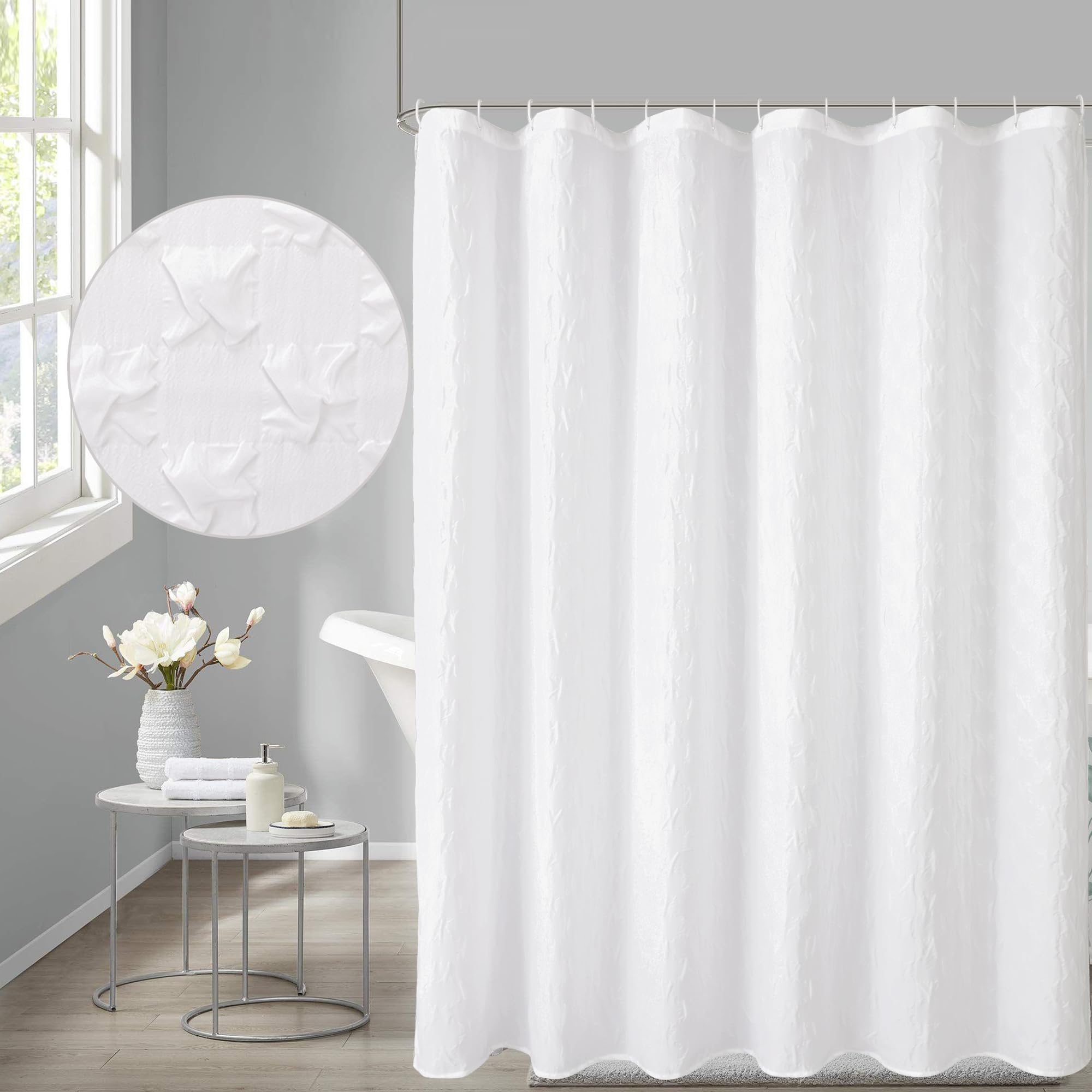 Amazon.com: OVZME Abby Extra Long Shower Curtain, 84 Inch Long Waffle ...