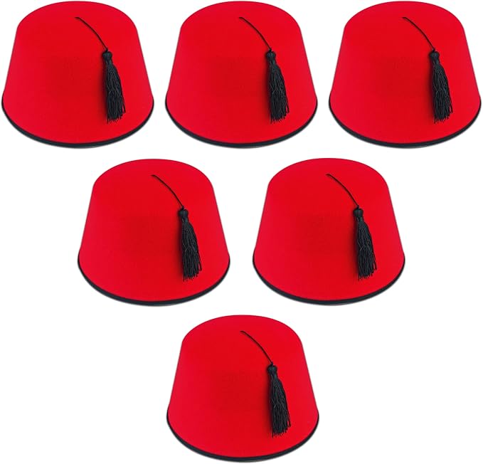 6 x Red Fez Hats – Fancy Dress Costume Accessories for Adults – Tommy ...