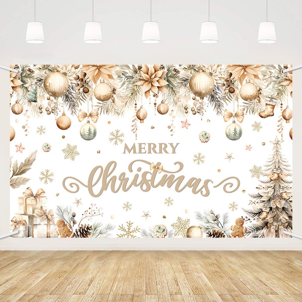 Amazon.com : MEHOFOND Merry Christmas Party Backdrop, Gold Snowflakes ...