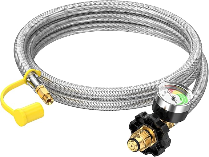 Amazon.com : 6ft Propane Tank Hose Extension with Gauge, POL x 1/4 ...