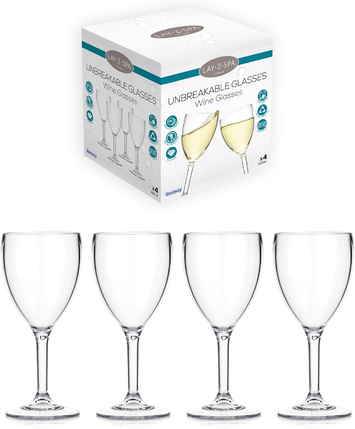 Lay-Z-Spa Reusable Plastic Poly Carbonate Wine Glasses for Hot Tub ...