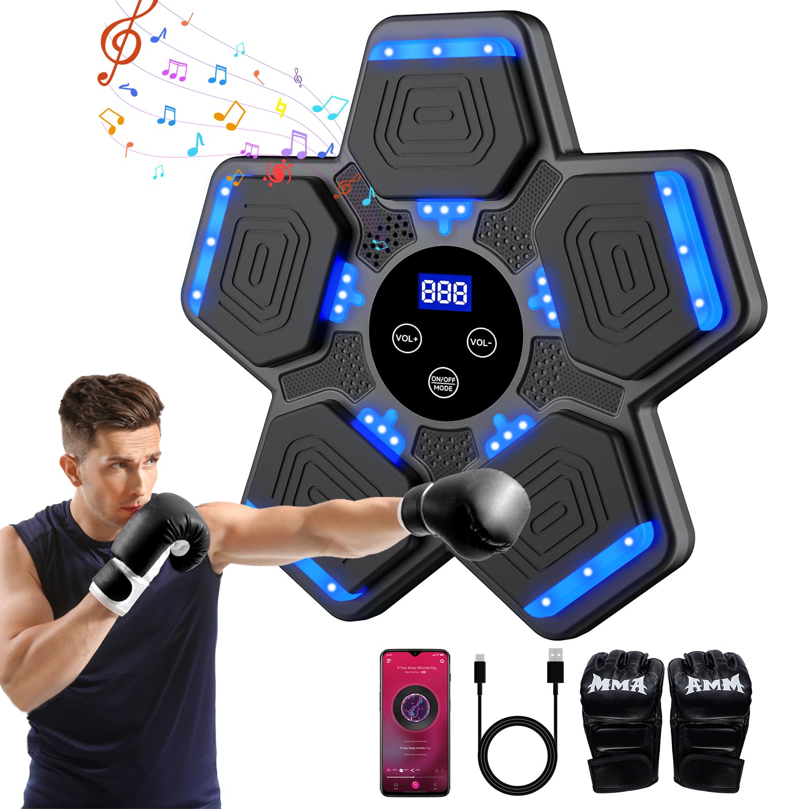 Machine de Boxe Musicale,LED Smart Music Boxing Machine,5 Modes de ...