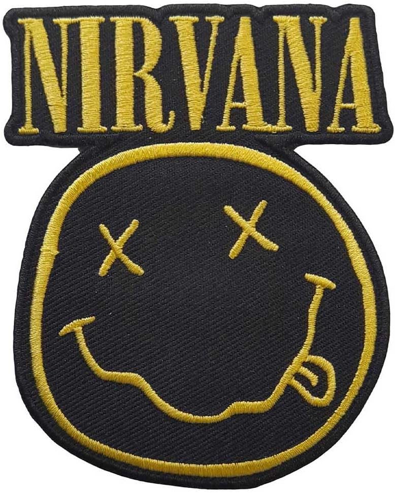 Amazon.com: Nirvana Patch Band Logo and Smiley Official Black Woven ...