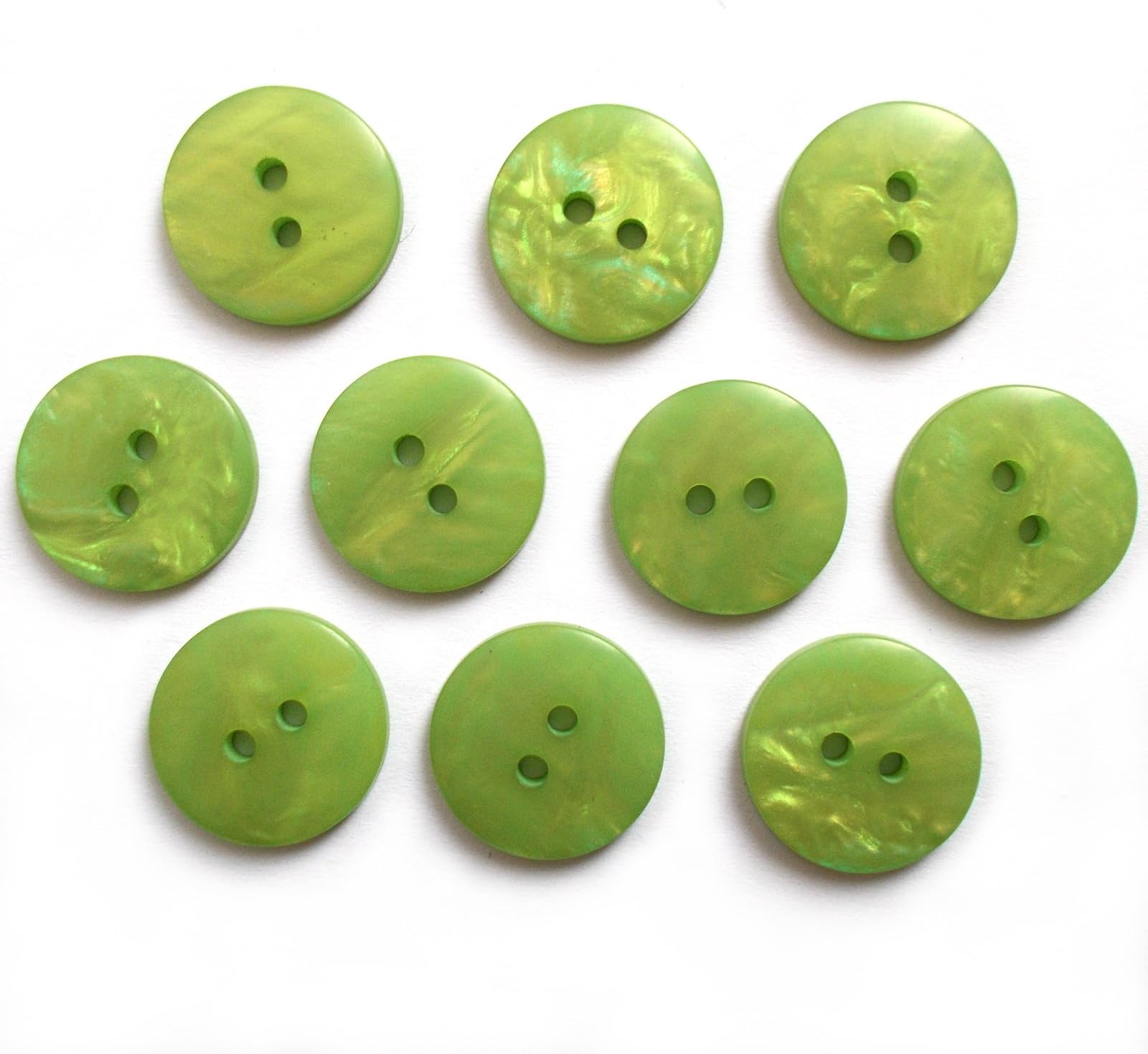 Mother of Pearl Effect Colour Buttons Round 2 Hole Pack of 5 (Green ...