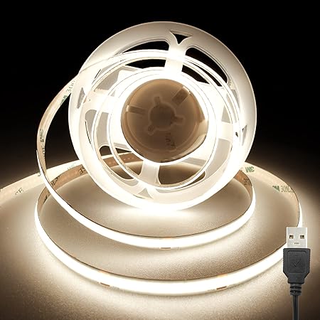 TTWAY USB COB LED Strips 2M, 5V 4000K LED Strip Lights with 320LEDs/M ...