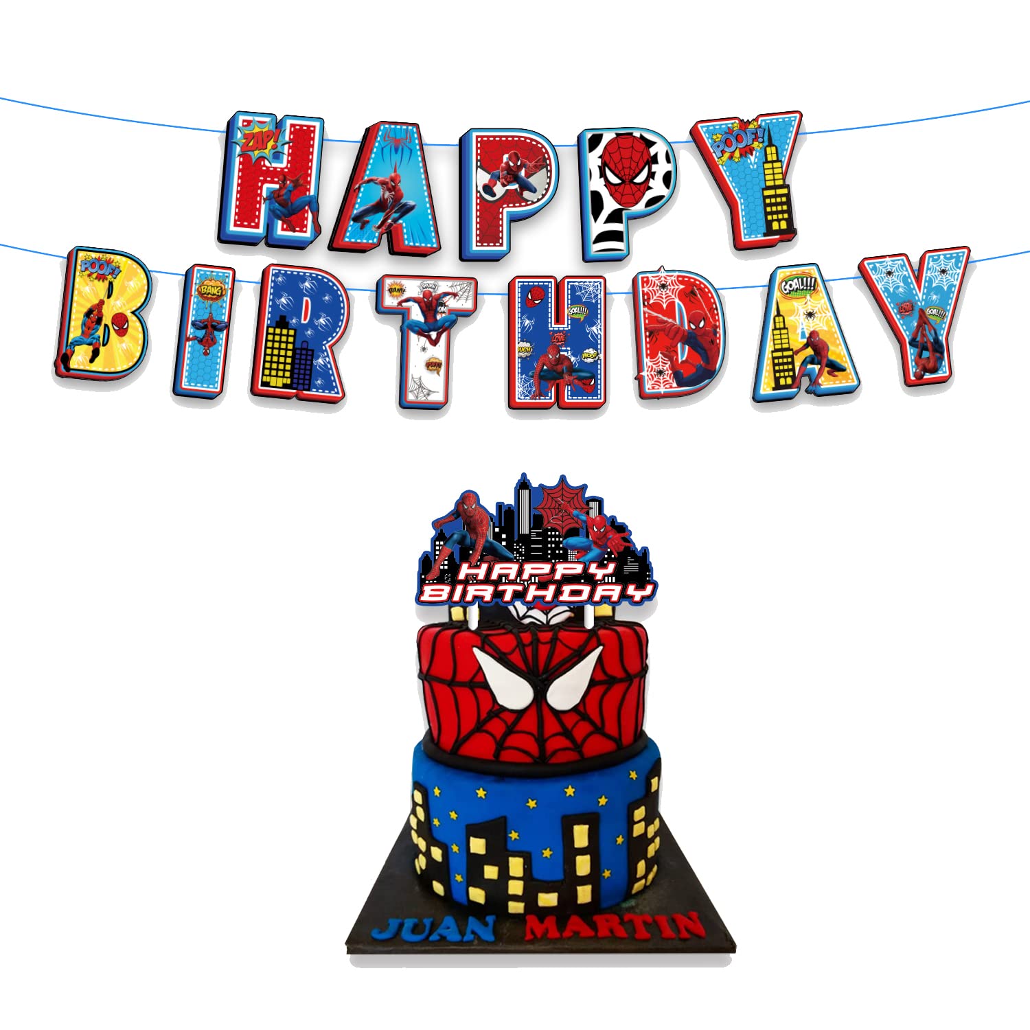 Buy Spider Happy Birthday Banner Cake Topper Spider Cartoon Movie ...