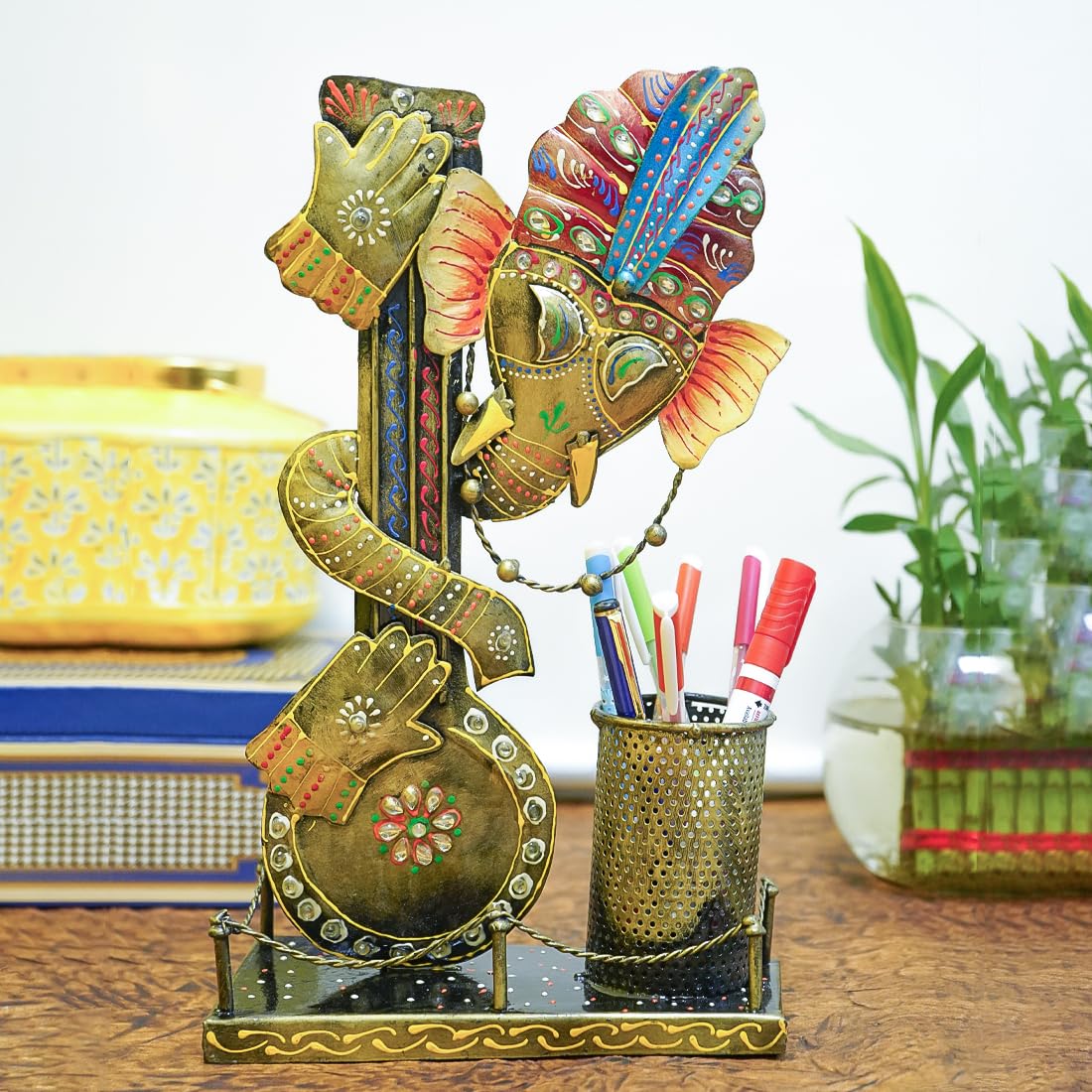 Ekhasa Metallic Antique Ganesha Aesthetic Pen Stand For Study Table and ...
