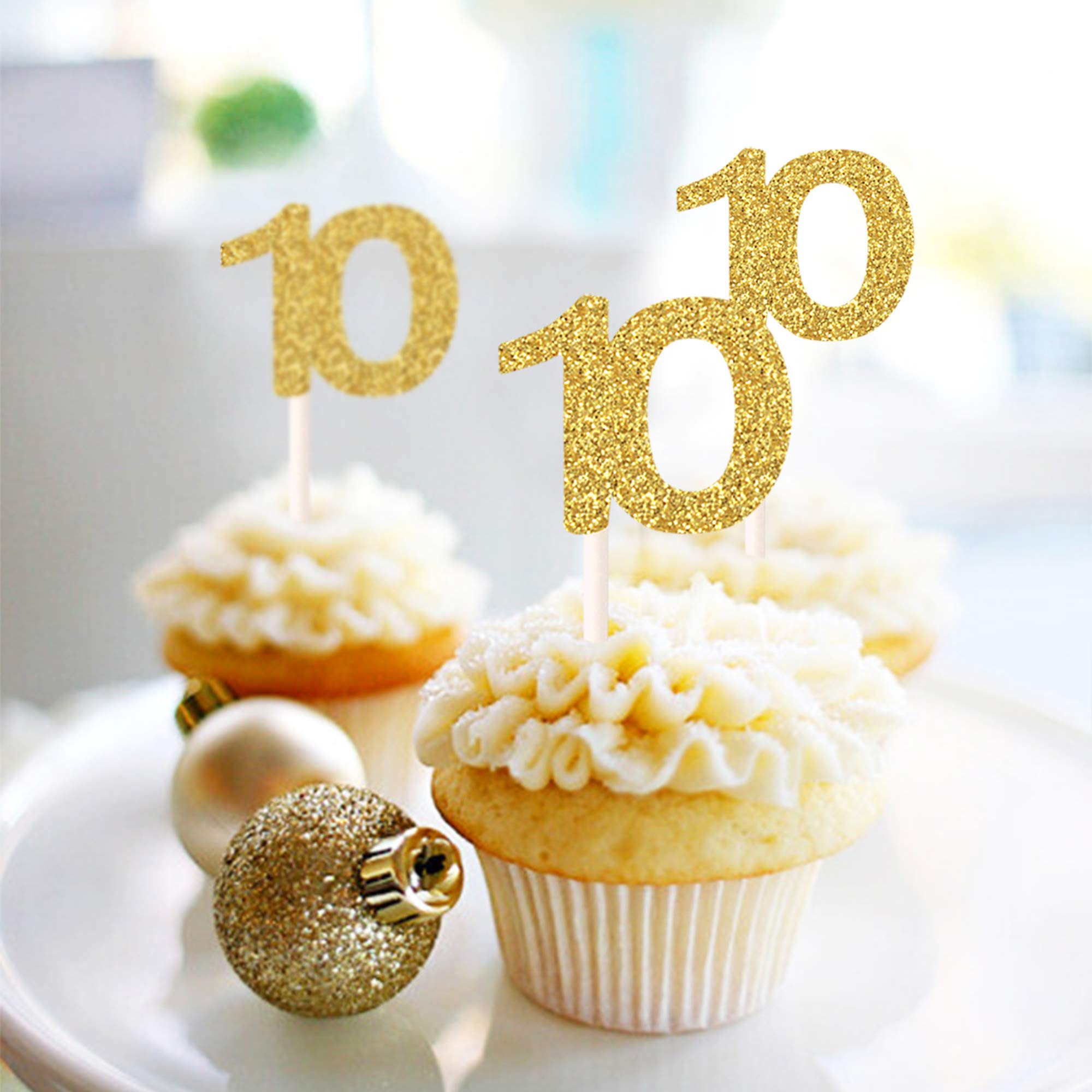 Snapklik.com : Unimall 24 Pieces Number 10 Cupcake Toppers, Gold ...