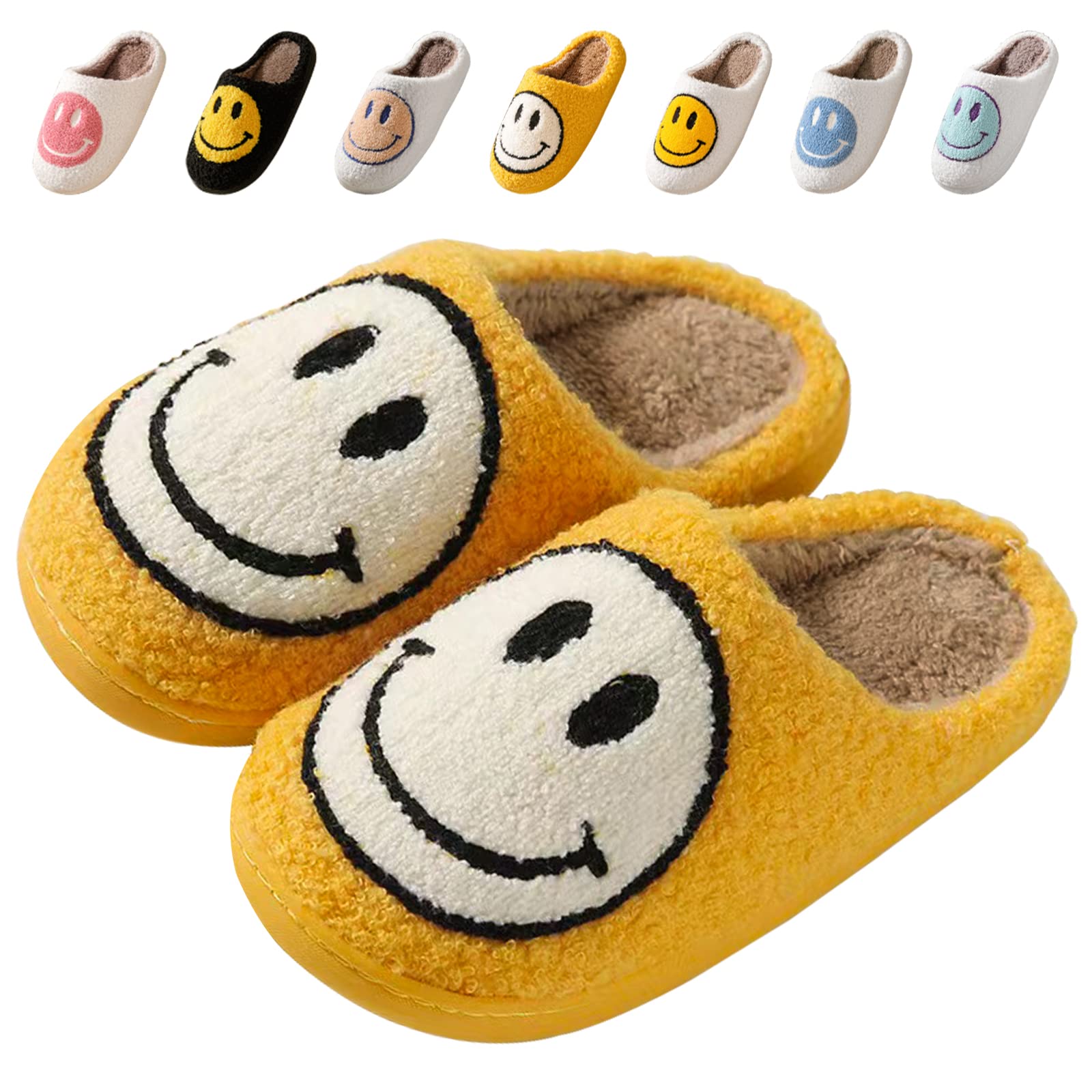 Bevaney Smile Face Slippers for Women, Soft Plush Smile Slippers Retro ...