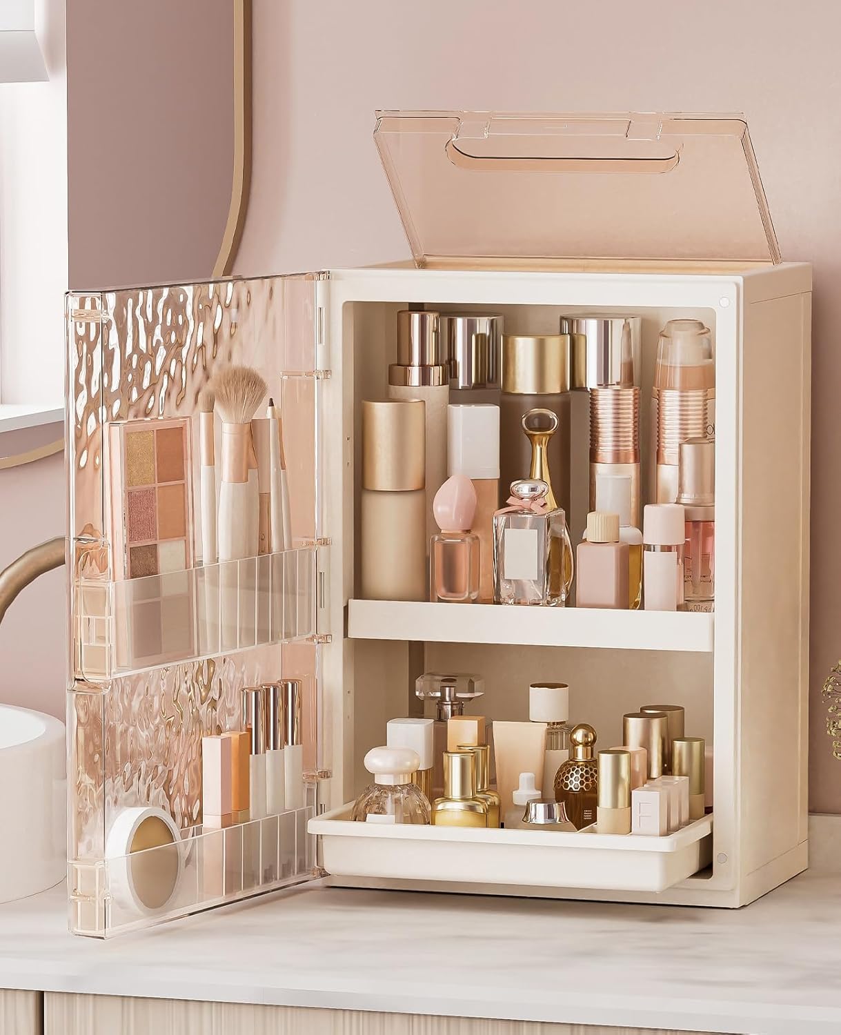 Amazon.com: HAIXIN Makeup Organizer with Drawer & Brush Holder, Plastic ...