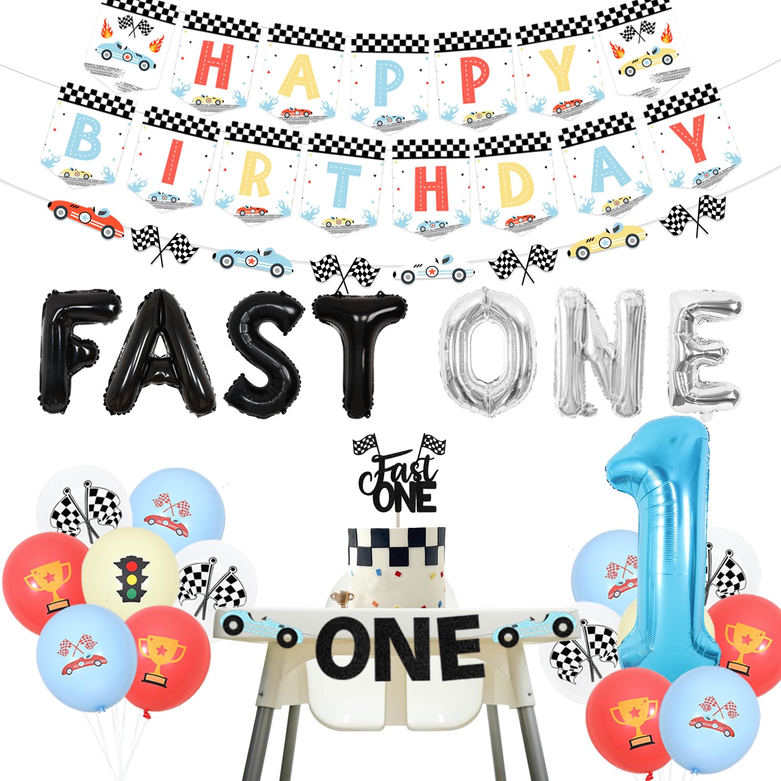 Amazon.com: Fast One Birthday Decorations Vintage Car Include Retro ...