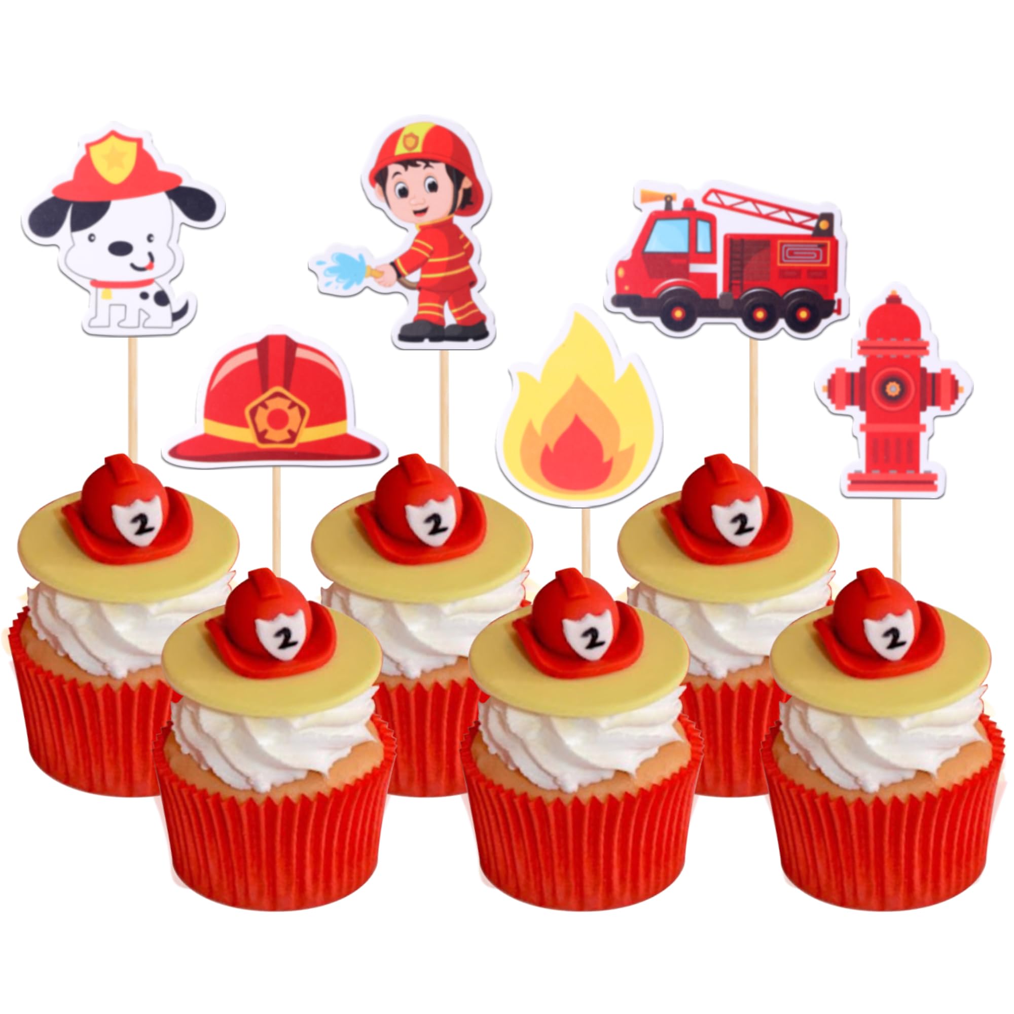 30 Pcs Fire Truck Cupcake Toppers Fireman Cupcake Picks Fire ...