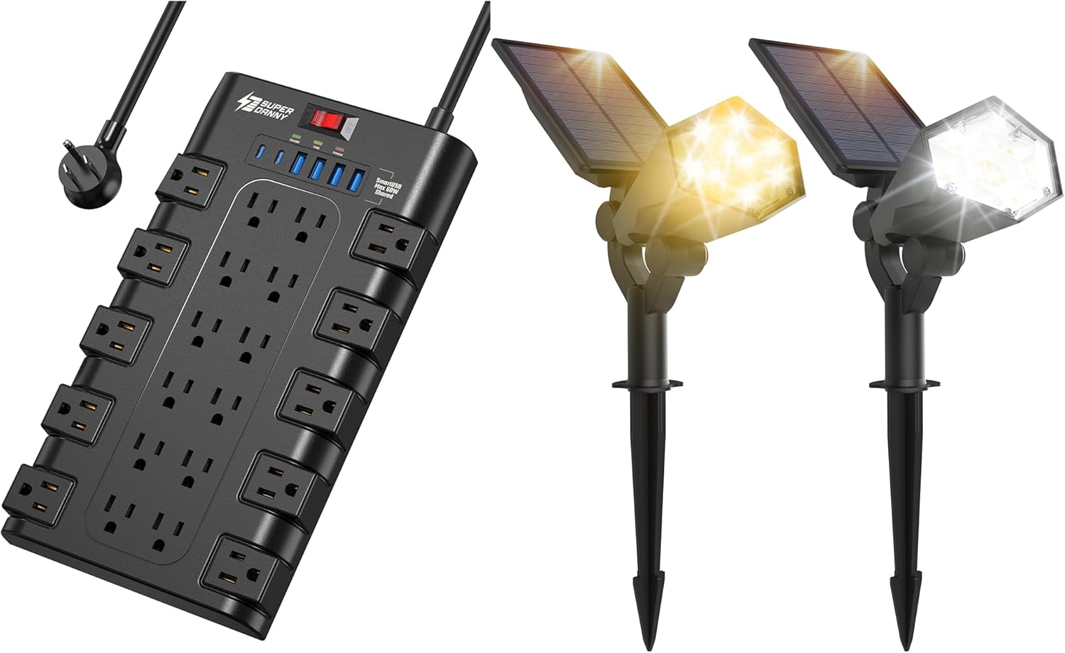 Amazon.com: SUPERDANNY Solar Powered Yard Lights 2-Pack and 28-in-1 ...