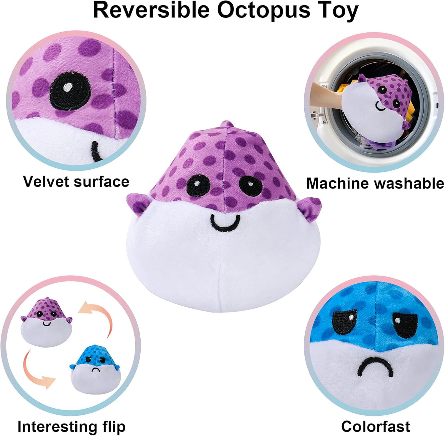 Octopus Reversible Plushie Plush, Double-Sided Flip Soft Reversible ...