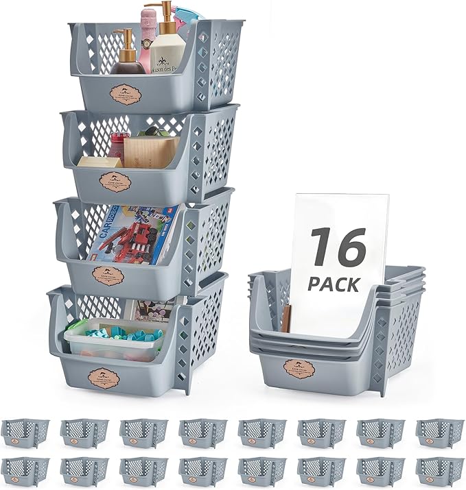 Amazon.com: Titan Mall 16 Packs Plastic Stackable Storage Bins ...