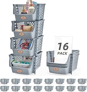Amazon.com: Titan Mall 16 Packs Plastic Stackable Storage Bins ...