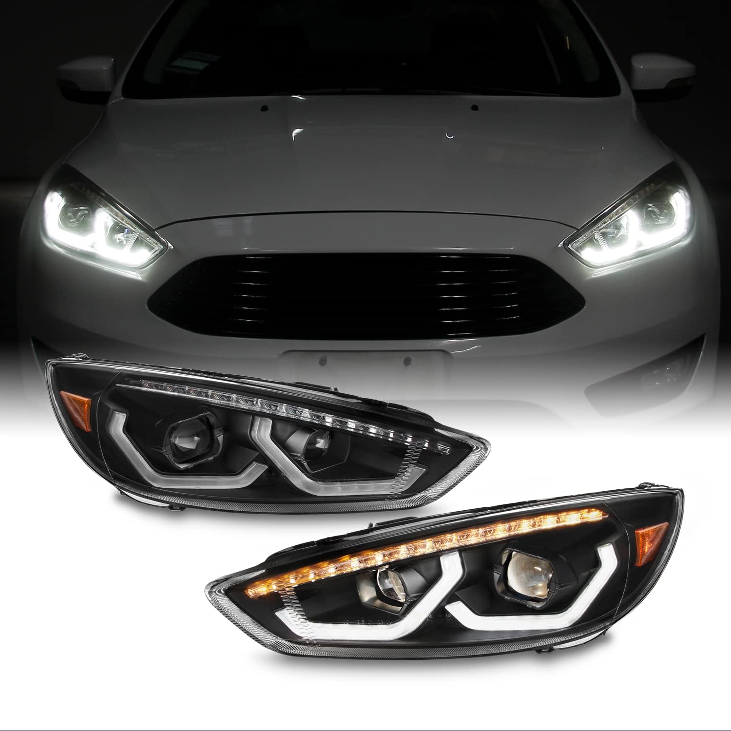 AKKON - Fits 2015-2018 Ford Focus LED Tube DRL Running Turn Signal ...