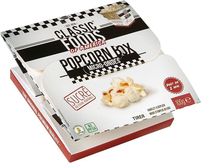 CLASSIC FOODS OF AMERICA Popcorn Box Sucre 100 g : Amazon.fr: Epicerie