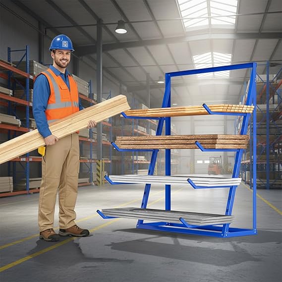 4 Tier Steel Horizontal Lumber Storage Rack, Heavy Duty 2400LBS Load ...