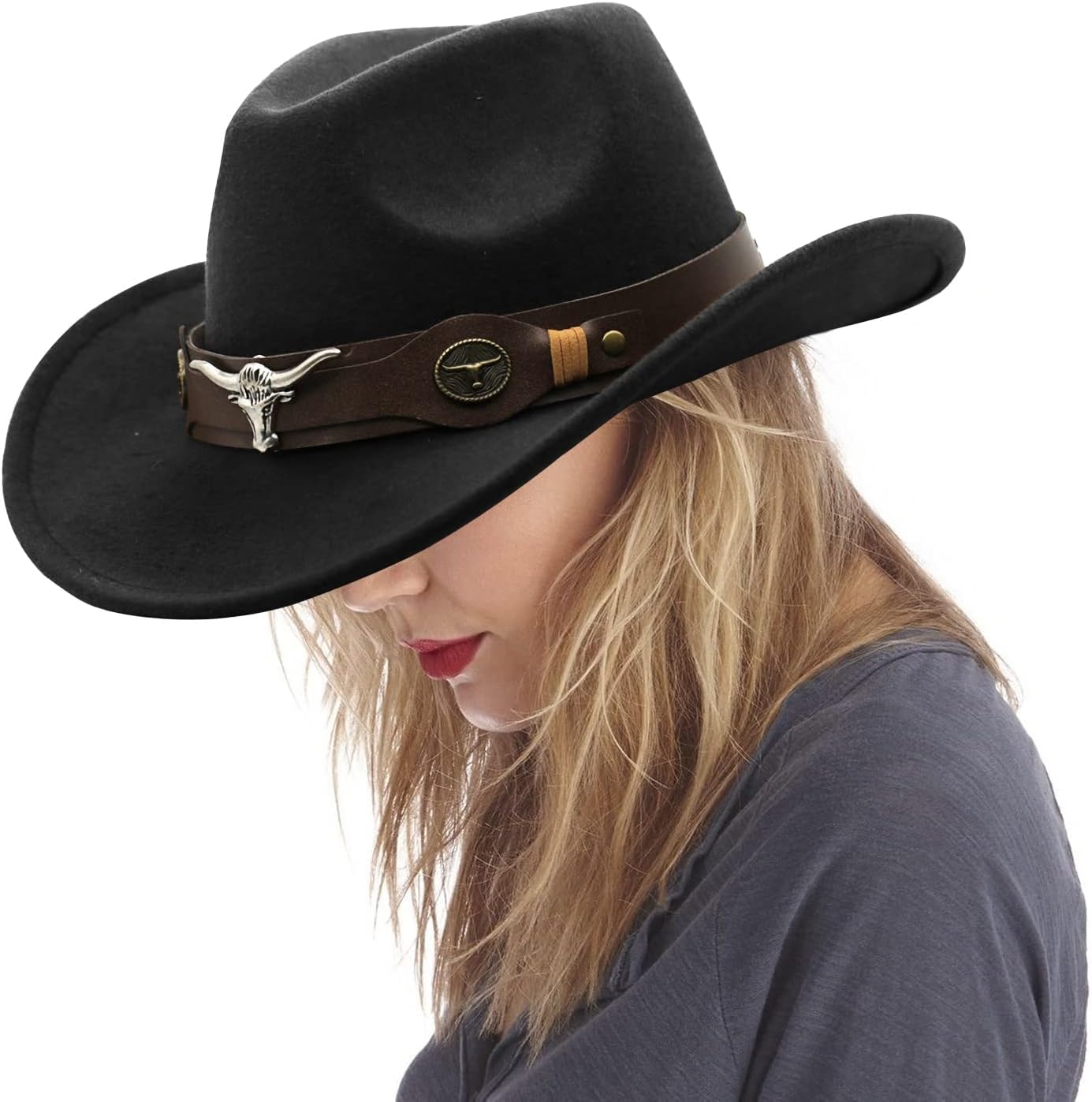 JXXAMZ33 Cowgirl Hat with Wide Belt Western Cowboy Hats for Womens ...