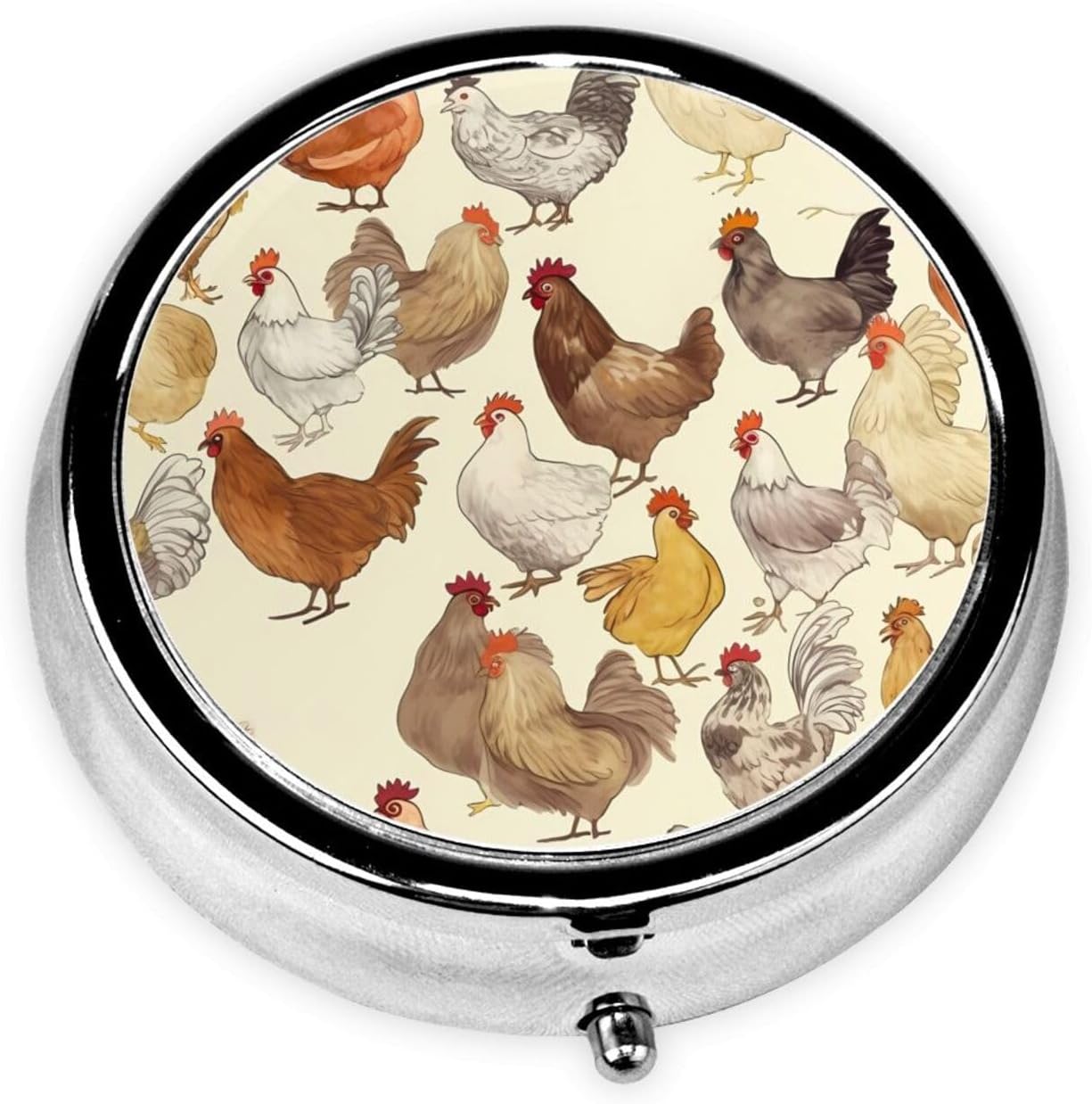 Amazon.com: A Brood of Chickens Print Round Pill Box 3 Compartment ...