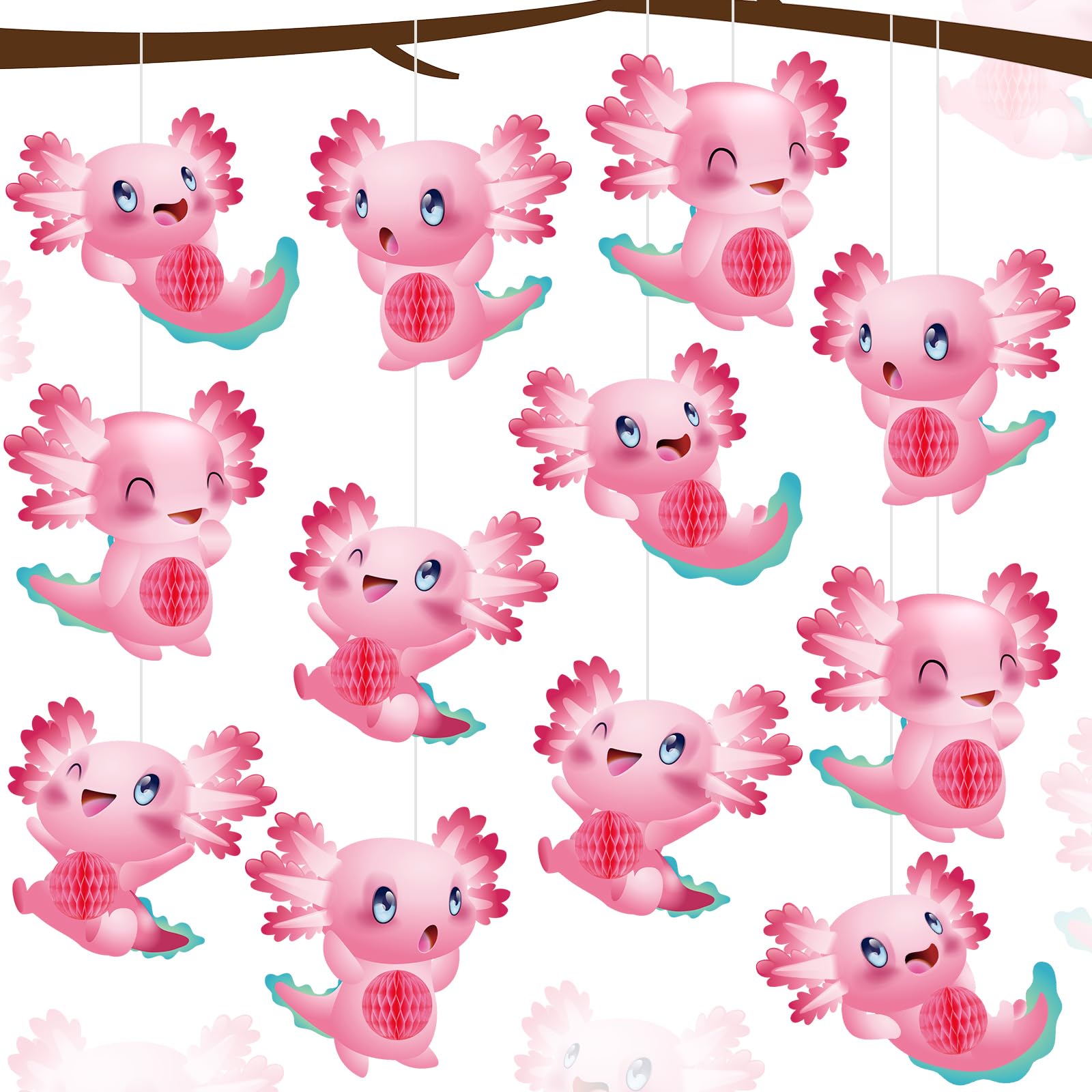 Snapklik.com : 12 Pcs Axolotl Honeycomb Cutouts Party Decorations ...