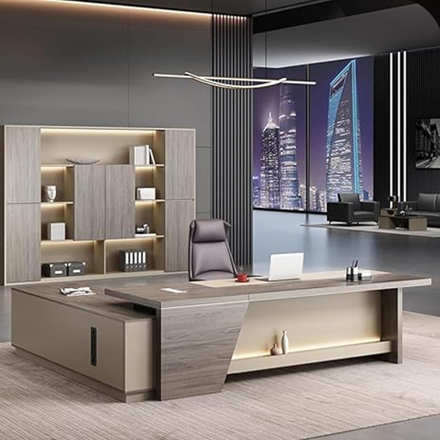 Amazon.com: Modern Office L-Shape Wood Executive Desk, Secure Drawer ...