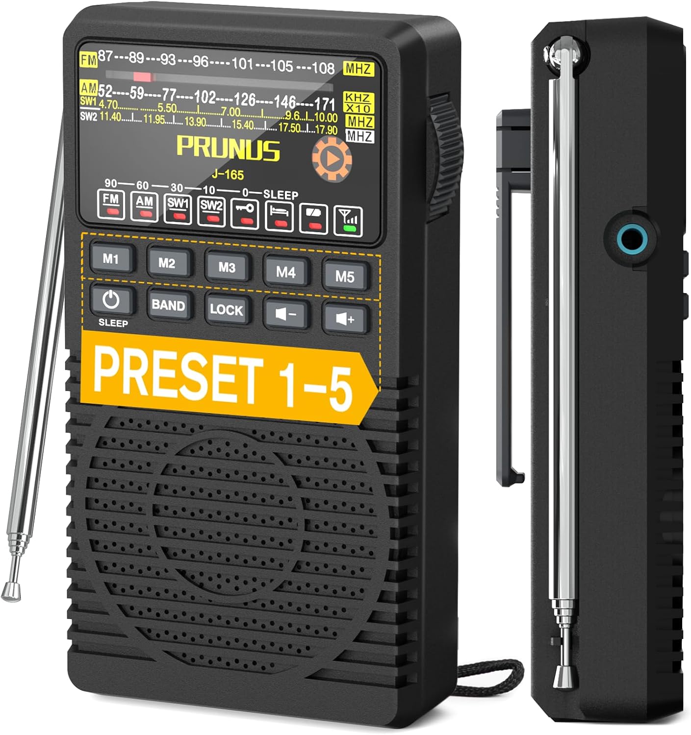 Amazon.com: PRUNUS J-165 Portable Radio AM FM, Preset 1-5 Station ...