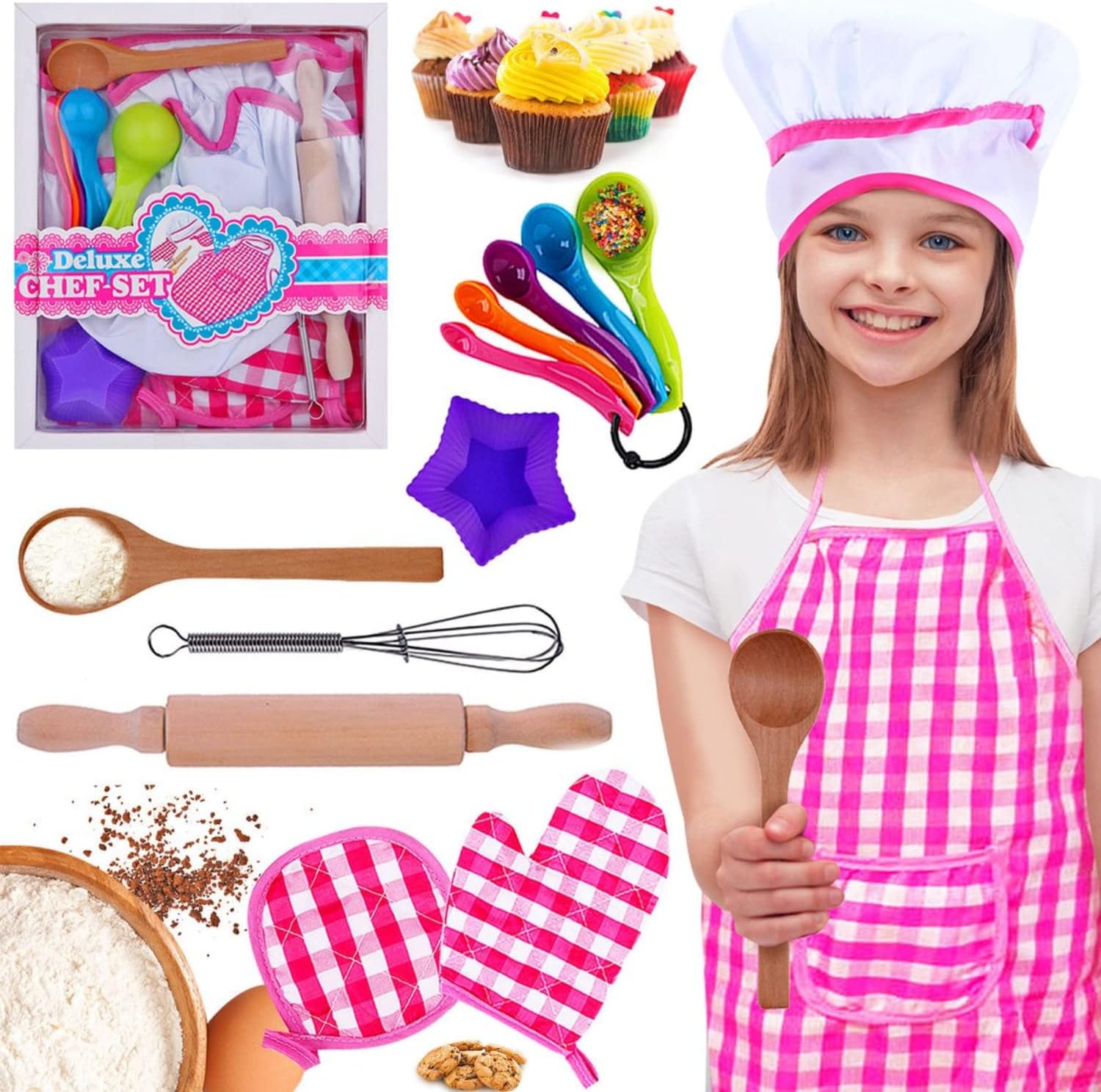 Amazon.com: Lolo Toys Kids Baking Set Cooking Apron - 13 Piece Children ...