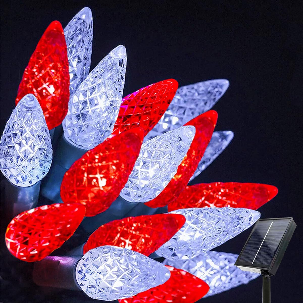 Solar Christmas String Lights, 50 LED 8 Modes C6 Strawberry String ...