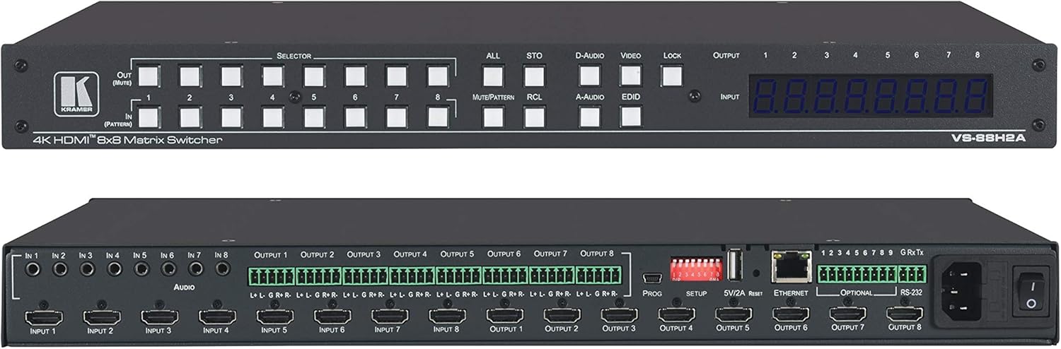 Amazon.com: Kramer VS-88H2A 8 x 8 4K HDR HDCP 2.2 Matrix Switcher ...