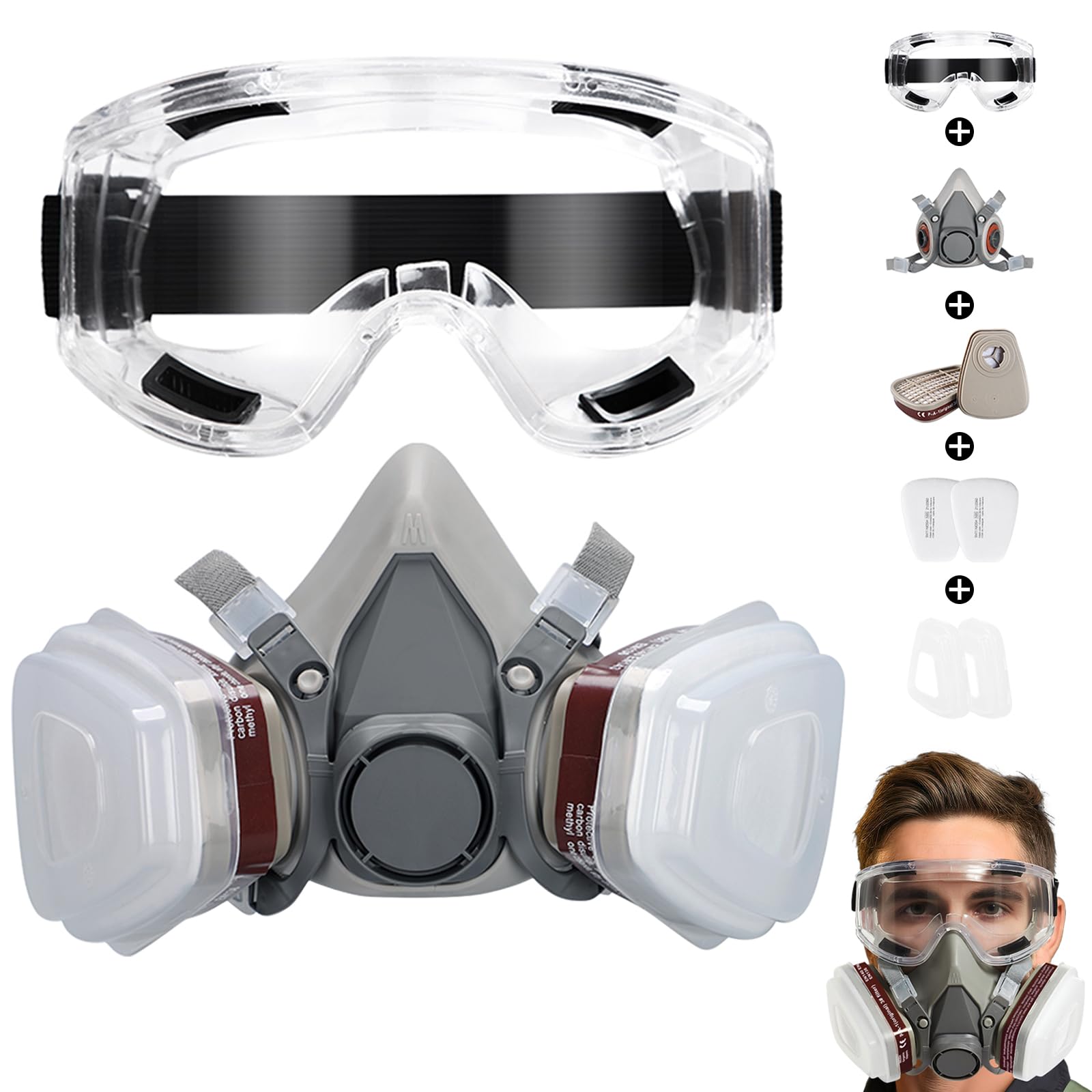 Acdolf Reusable Respirator Mask & Anti-Fog Goggles Set | Includes ...