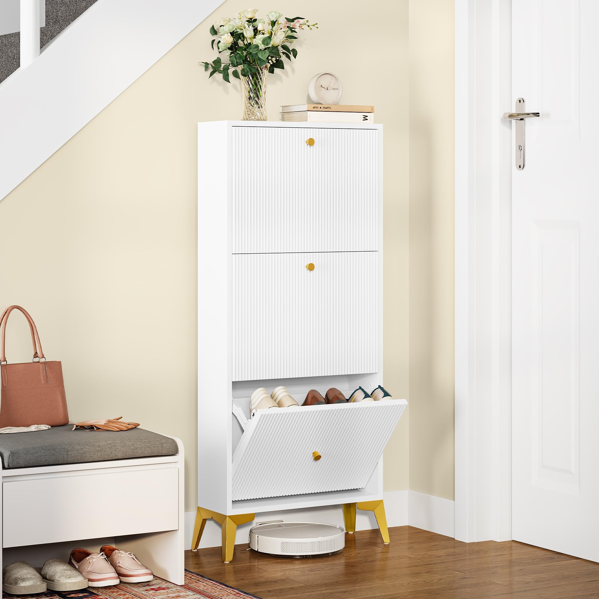 YITAHOME Shoe Cabinet, Hallway Shoe Storage Cupboard with 3 Flip ...