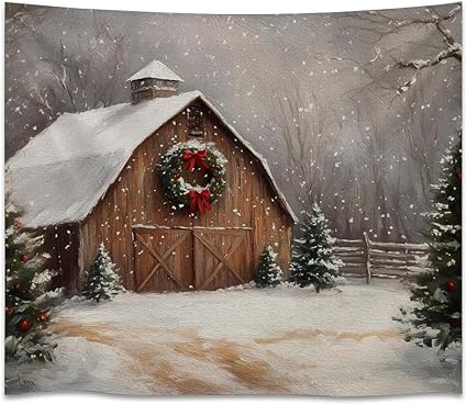 Amazon.com: Rustic Barn Winter Wall Art Tapestry Vintage Farmhouse ...