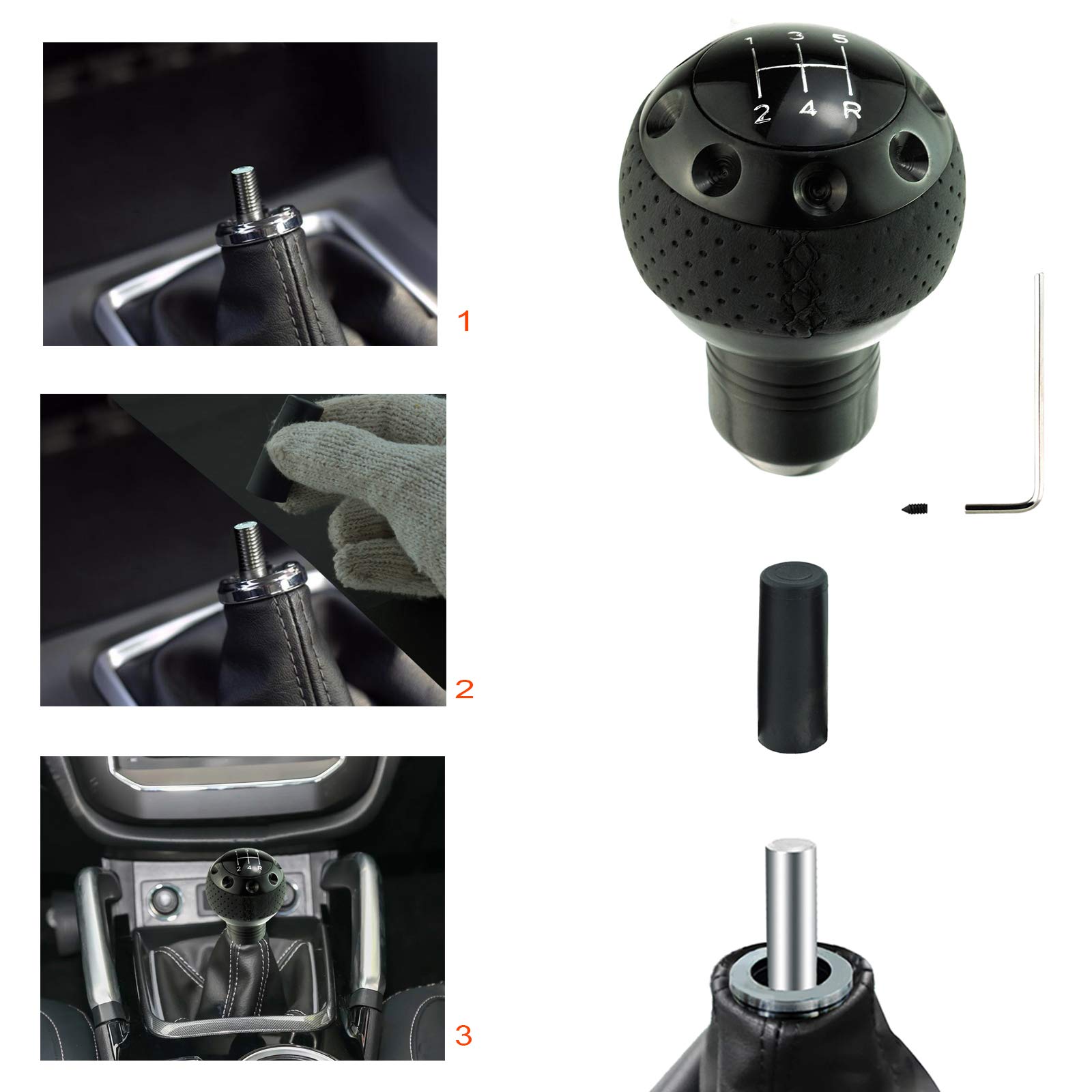 Snapklik.com : Lunsom 5 Speed Leather Shift Knob, Manual Transmission ...