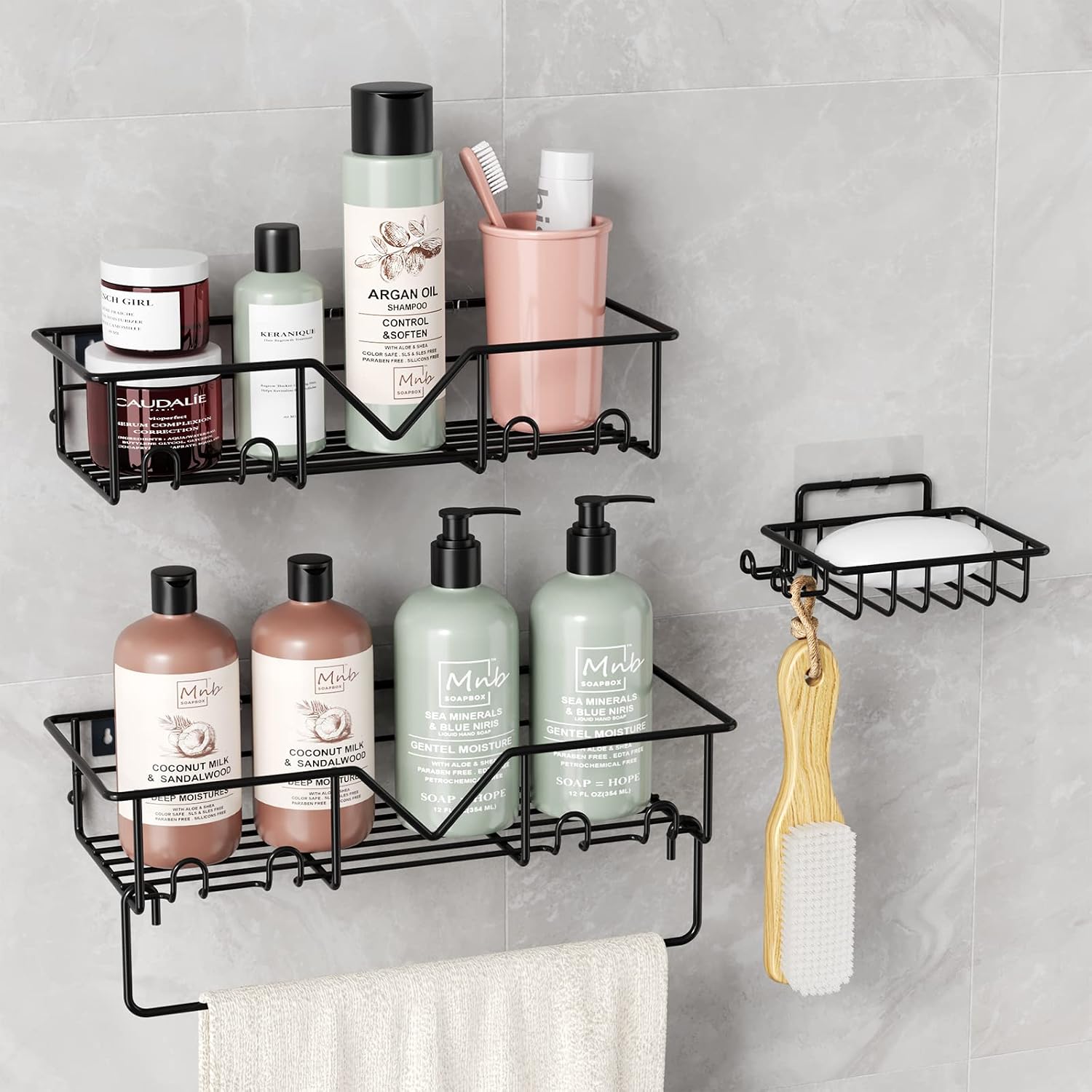 Amazon.com: FELOOW Shower Shelf Organizer with Soap Holder Towel Bar,3 ...