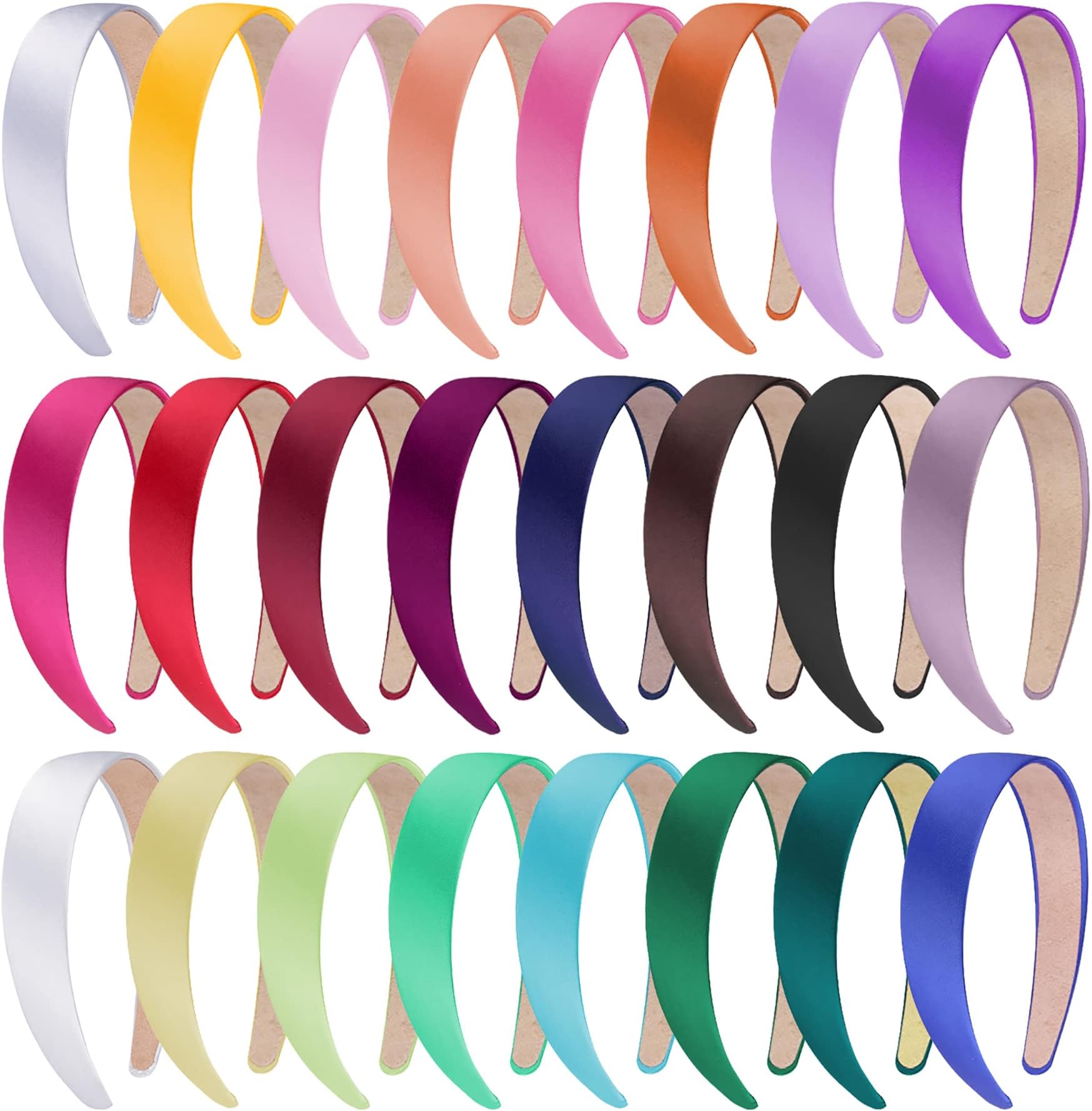 Amazon.com : SIQUK 24 Pieces Satin Headbands 1 Inch Wide Headband ...