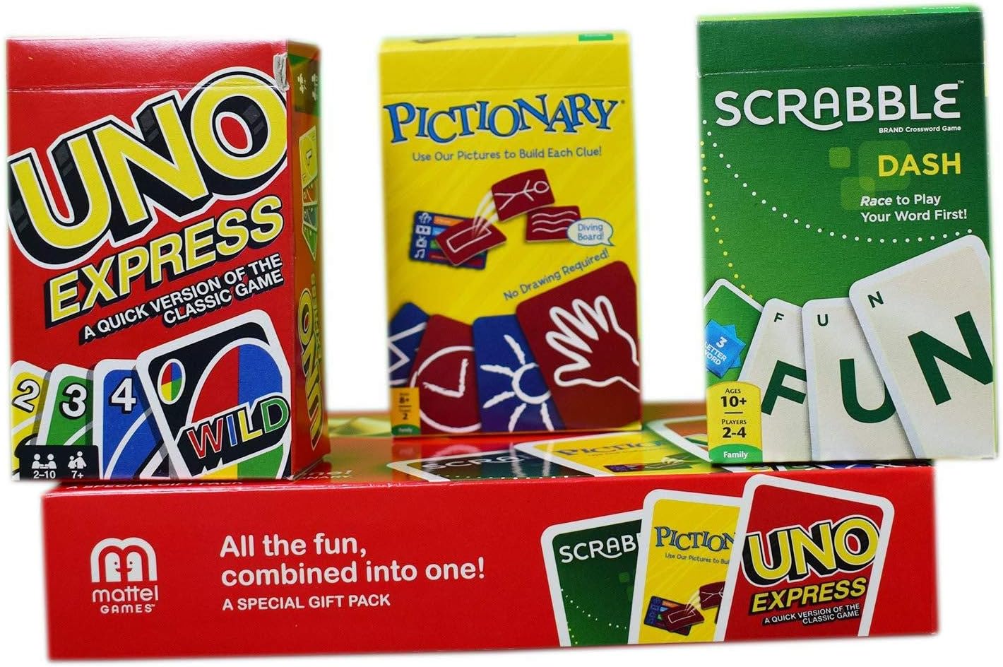 Mattel Cards Gift Pack - Uno Express, Pictionary and Scarbble Card ...