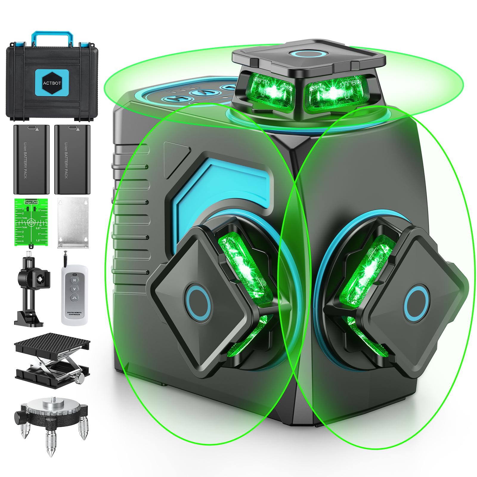 12 Line Laser Level Self Leveling ACTBOT Green 3D Laser 3x360° Swivel ...