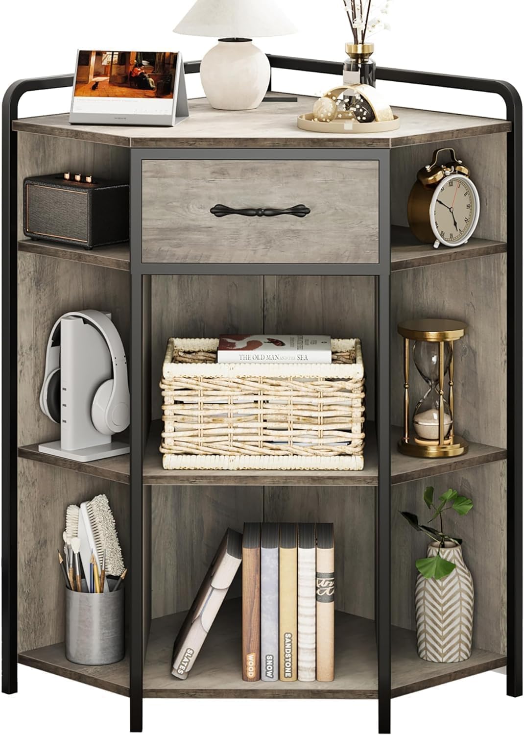 Amazon.com: Corner Cabinet with Drawer, Wooden Corner Cube Storage with ...