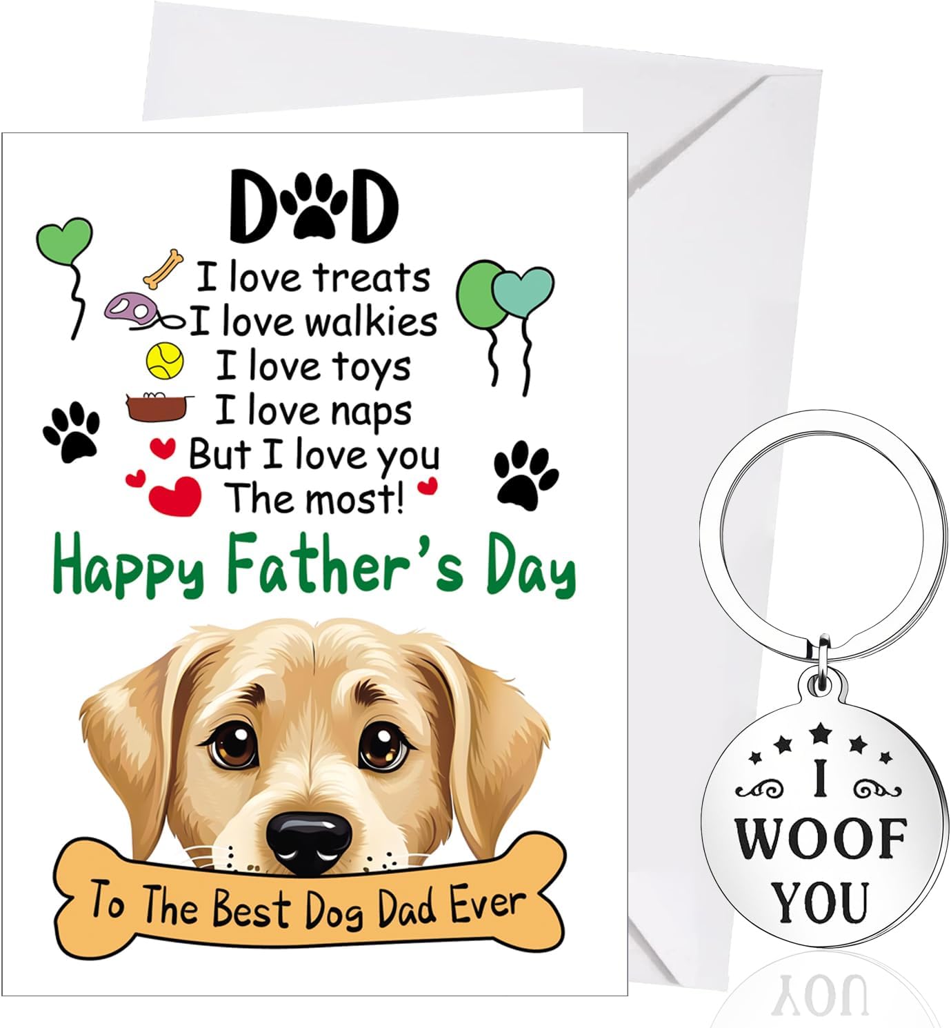 XINDY Fathers Day Card from The Dog, Dog Dad Fathers Day Card Keyring ...