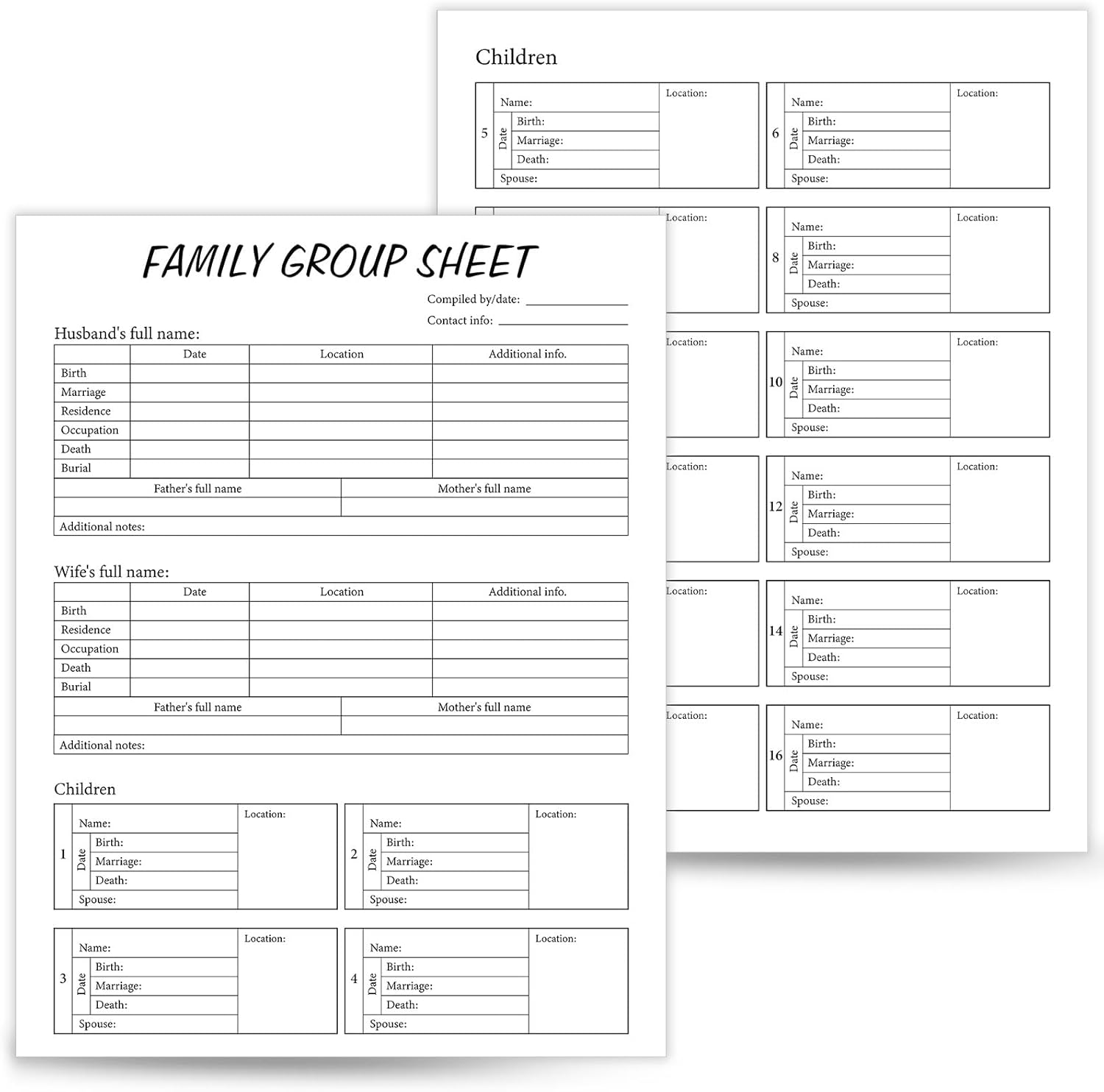 Amazon.com: Dunzoom 50 Sheets Two Sided Family Group Sheets Genealogy ...