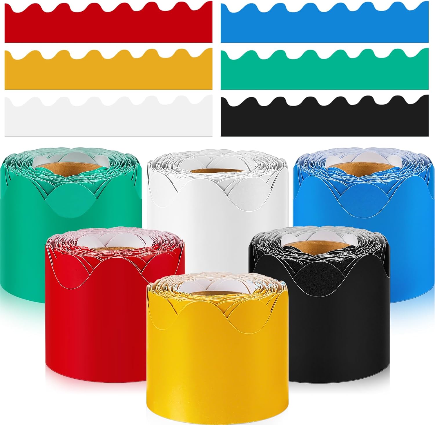 Amazon.com: 6 Rolls 295 Feet Colorful Bulletin Board Borders Scalloped ...