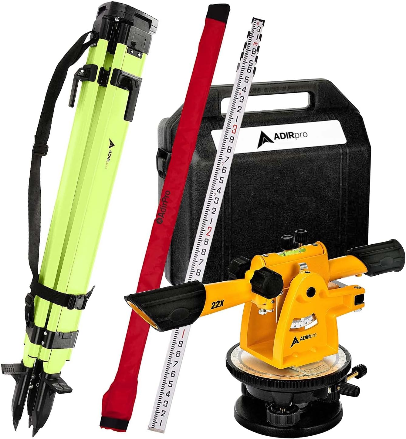 AdirPro Transit Level Kit with High Visibility Tripod & Grade Rod – 22X ...
