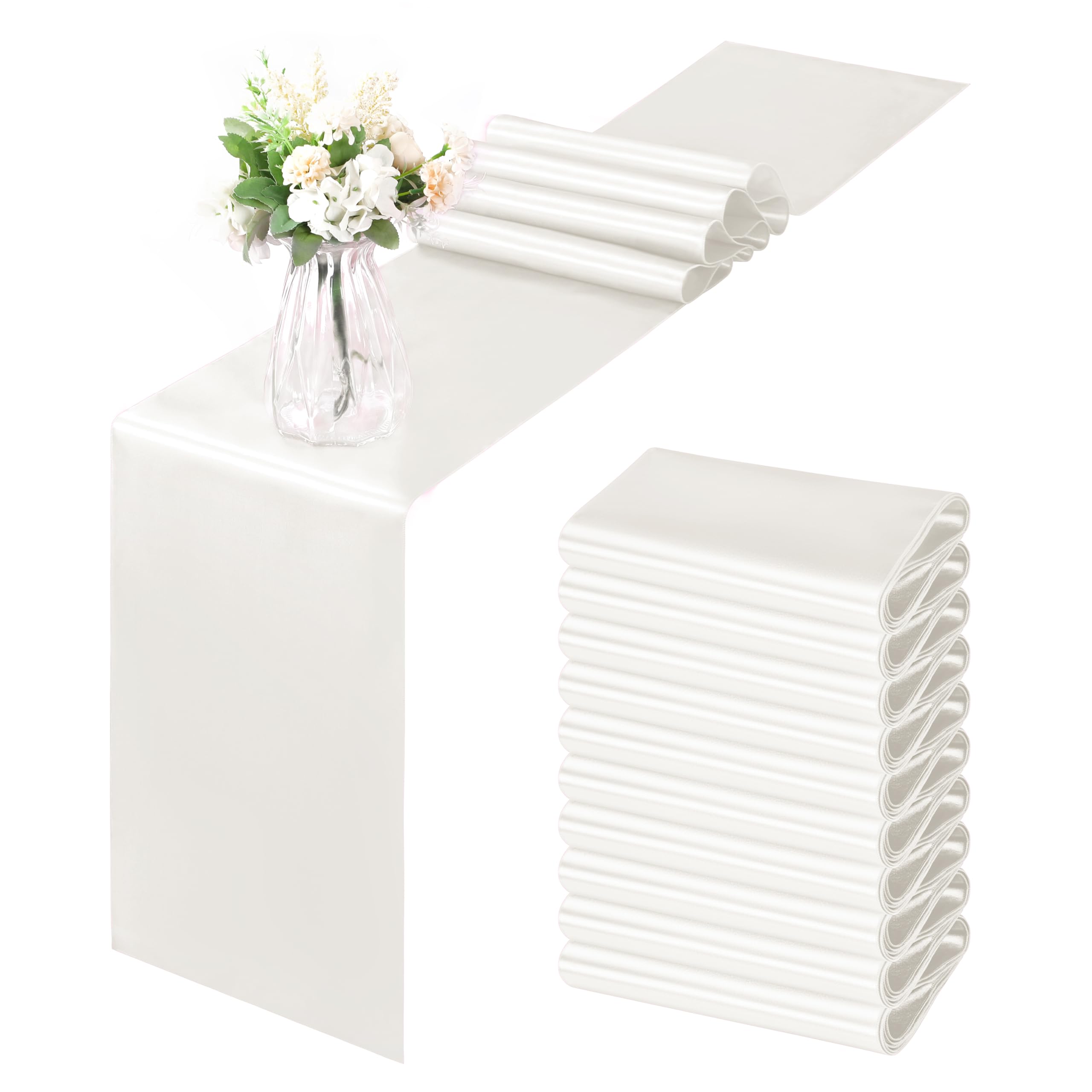 Amazon.com: Horbaunal 12 Pack Ivory Satin Table Runner 12 x 108 Inch ...